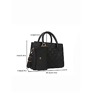 SHENHE Women's Quilted Leather Top Handle Totes Shoulder Square Bag Handbags with Wallet Black One Size