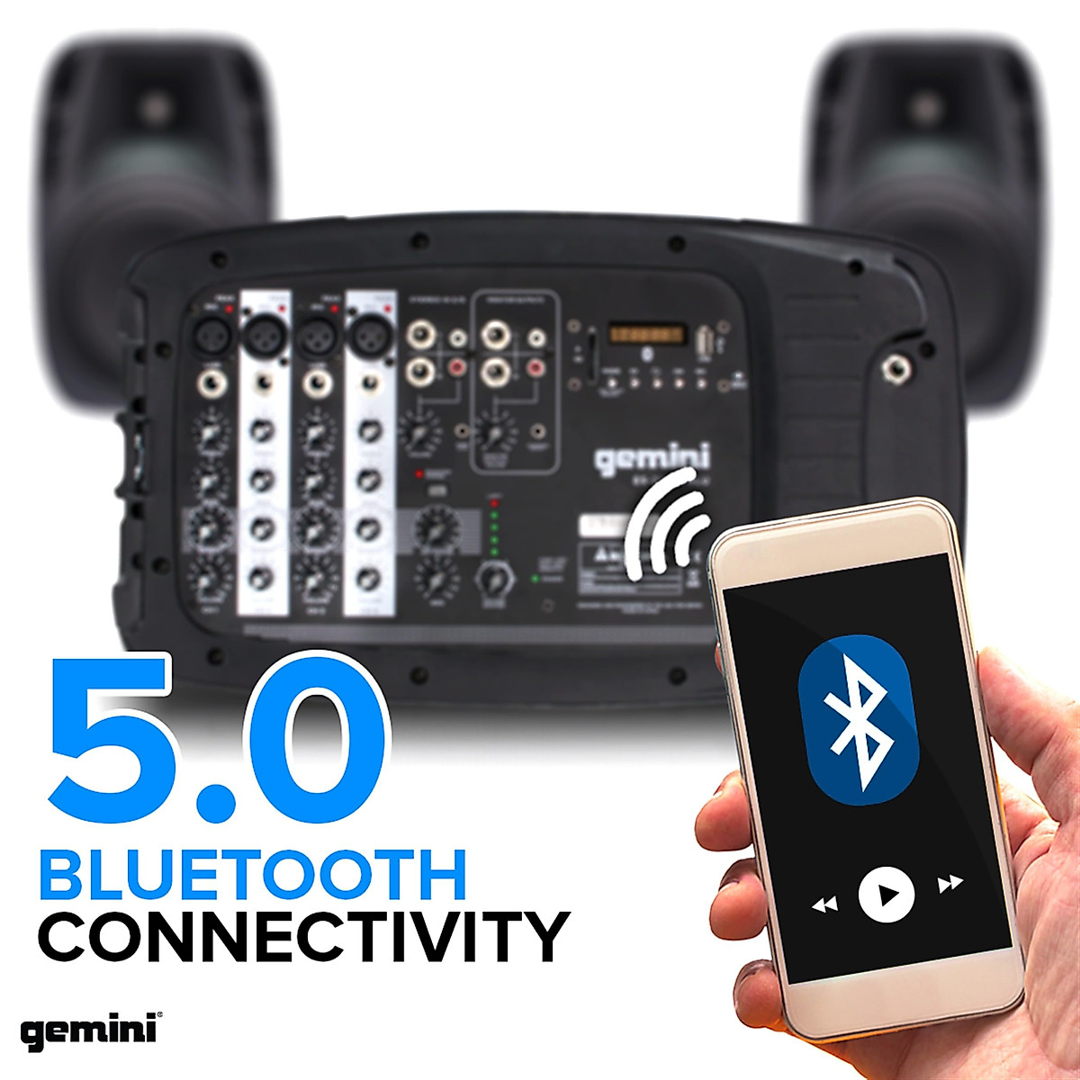 Gemini Sound Professional PA System - Dual 10" Speakers with 600W Amp, Bluetooth, Mixer, USB/SD, Durable Design, Includes 2 Speaker Stands for DJs, Musicians