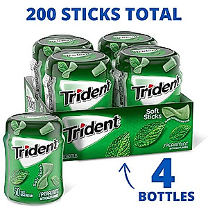 Trident Unwrapped Spearmint Sugar Free Gum, 4 Bottles of 50 Pieces (200 Total Pieces)