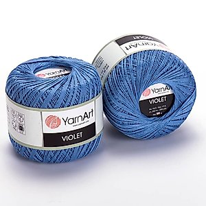 2 Skein(Ball) YarnArt Violet,100% Mercerized Cotton Yarn and Crochet Lace Hand Knitting Thread, Great Choice for Embroidery Arts & Crafts (Blue - 5351)