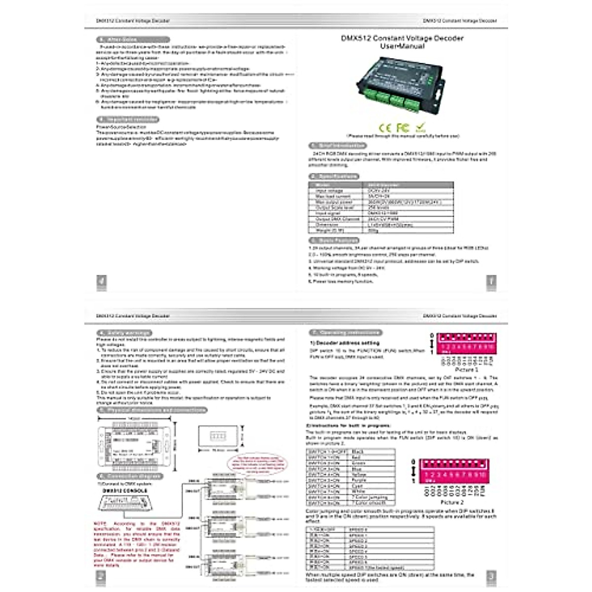 High Power 24 Channel 3A/CH DMX512 Controller Led Decoder Dimmer for Project