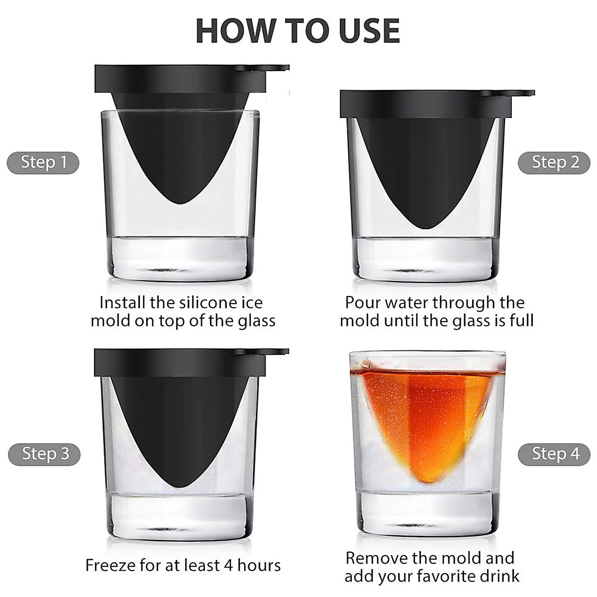 Kollea Gifts for Men Dad, Set of 2 Whiskey Wedge Glasses with Silicone Ice Mold, Old Fashioned 2 Whiskey Glasses with Ice Form, Whiskey Lovers for Valentine's Day, Birthday, Anniversary - 9 Oz