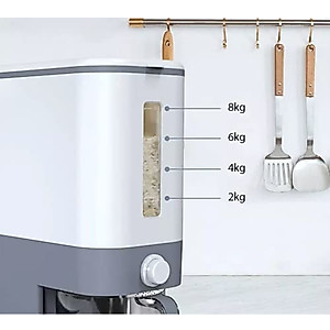 Sanujuan 20Lbs Rice Dispenser, Large Food Storage Container with Lid, Measuring Cup, 2-in-1 Spoon, Grains Cereal Container for Kitchen, Easy to install Pantry Organizer - White/Gray