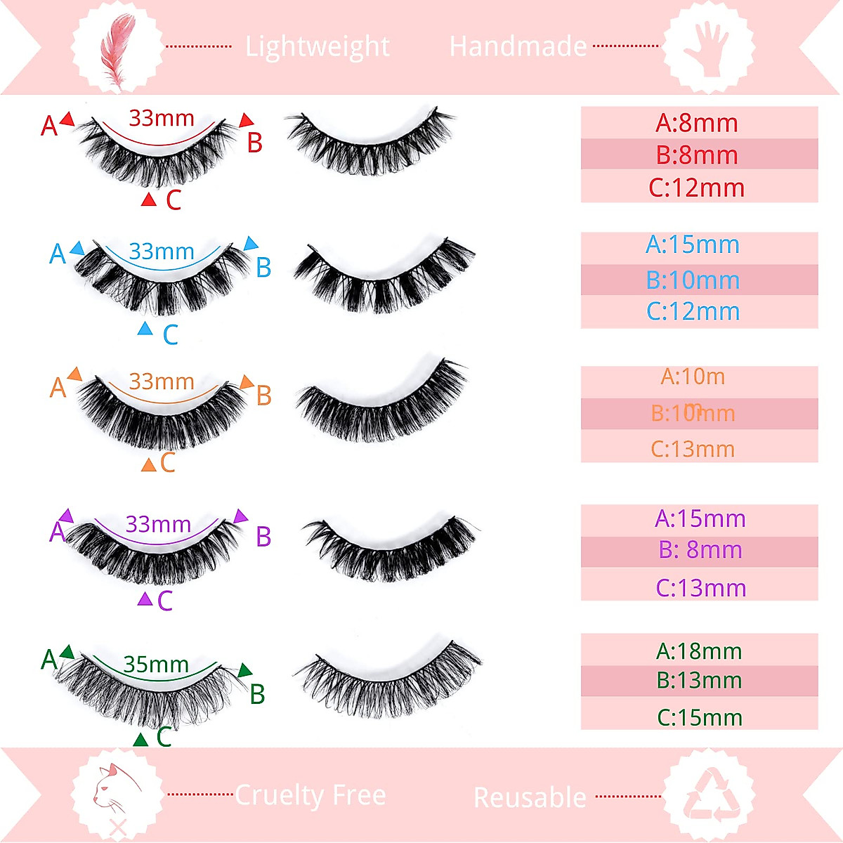 LOCEAST False Eyelashes Russian Strip Lashes Fluffy 5 Styles Mixed Fluffy Volume D Curl Eyelashes Handmade Lightweight Cat Eye Faux Mink Eyelashes 10 Pairs Pack