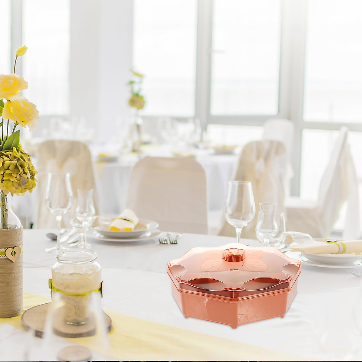 Kichvoe Fruit Tray with Lid Candy Dish with Lid Bandejas Para Comida Compartment Tray Appetizer Serving Tray Large Buffet Trays with Lids Rose Powder Plate Platter With Cover Fries Plastic