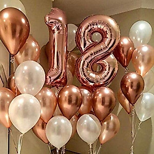PartyWoo Rose Gold Balloons, 100 pcs Metallic Rose Gold Balloon Arch Kit of 18 inch 12 inch 10 inch 5 inch Latex Balloon Garland and 20m Ribbons for Rose Gold Birthday Decorations, Bachelorette Party