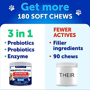 Probiotics for Dogs - Support Gut Health, Itchy Skin, Allergies, Immunity, Yeast Balance - Dog Probiotics and Digestive Enzymes with Prebiotics - Reduce Diarrhea, Gas - 180 Probiotic Chews for Dogs