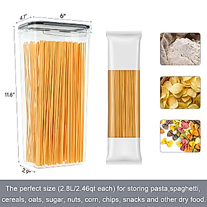 Pasta Containers, 2 Pk 2.8L Airtight Food Storage Containers, Spaghetti Containers for Pantry Organization and Storage, Kitchen Storage Containers for Noodles, Plastic Canisters with Durable Lids