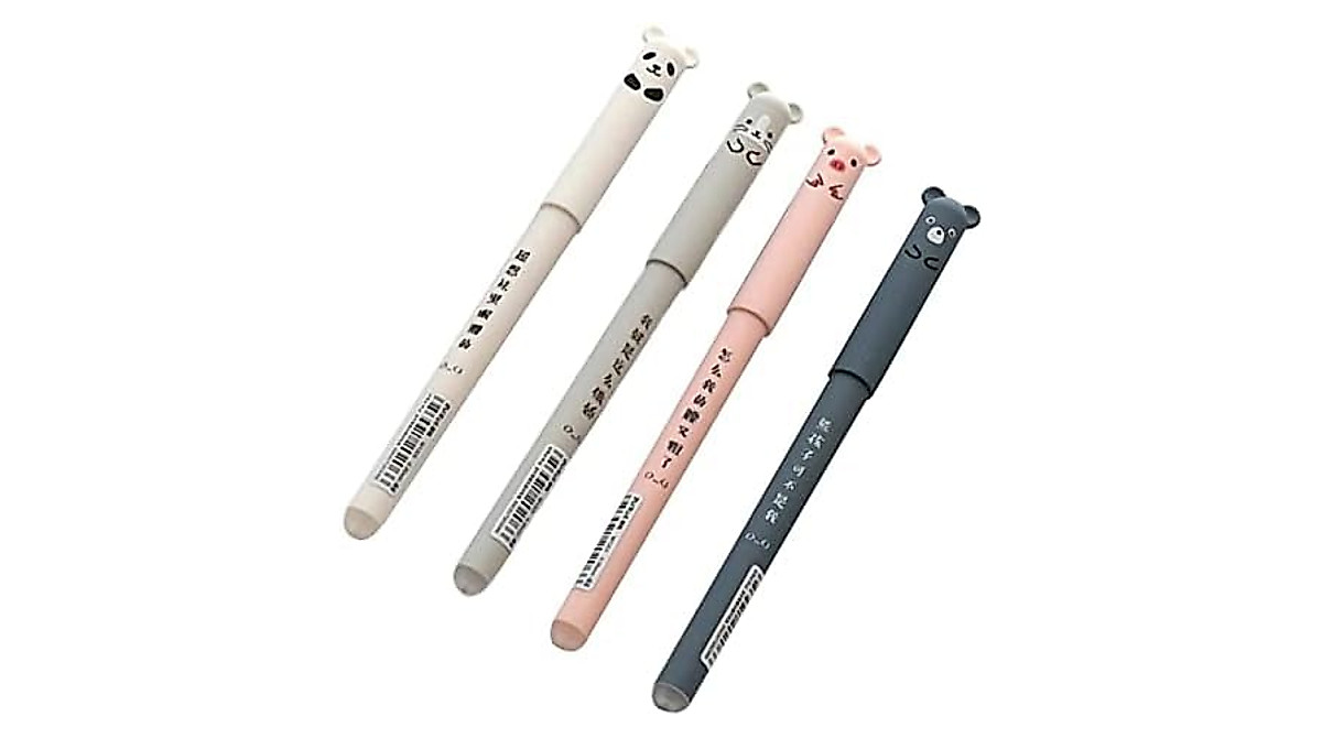 Cute Erasable Gel Pens - Set of 4 Black Cartoon Style for School & Office