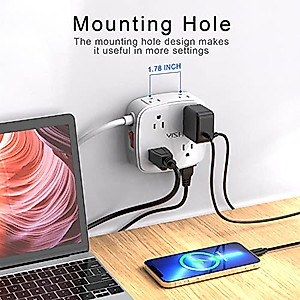 10 Ft Surge Protector Power Strip - YISHU 3 Side Outlet Extender with 8 Widely AC Outlets and 4 USB Ports, 10 Feet Extension Cord with Flat Plug, Wall Mount Desk USB Charging Station, ETL ,White