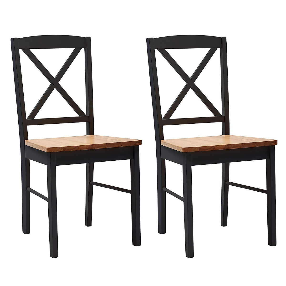 DUHOME Dining Chairs Set of 2 Wood Dining Room Chair with Cross Back, Kitchen Room Chair Side Chairs Nature Seat Black Base