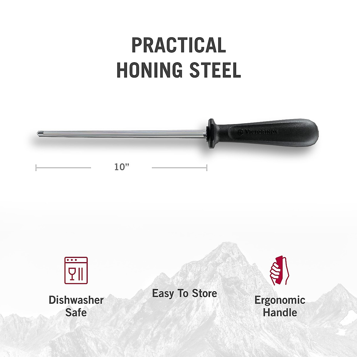 Victorinox Swiss Army Cutlery Swiss Classic Fibrox Honing Steel, 10-Inch, Multicolor (6.8002.US1)