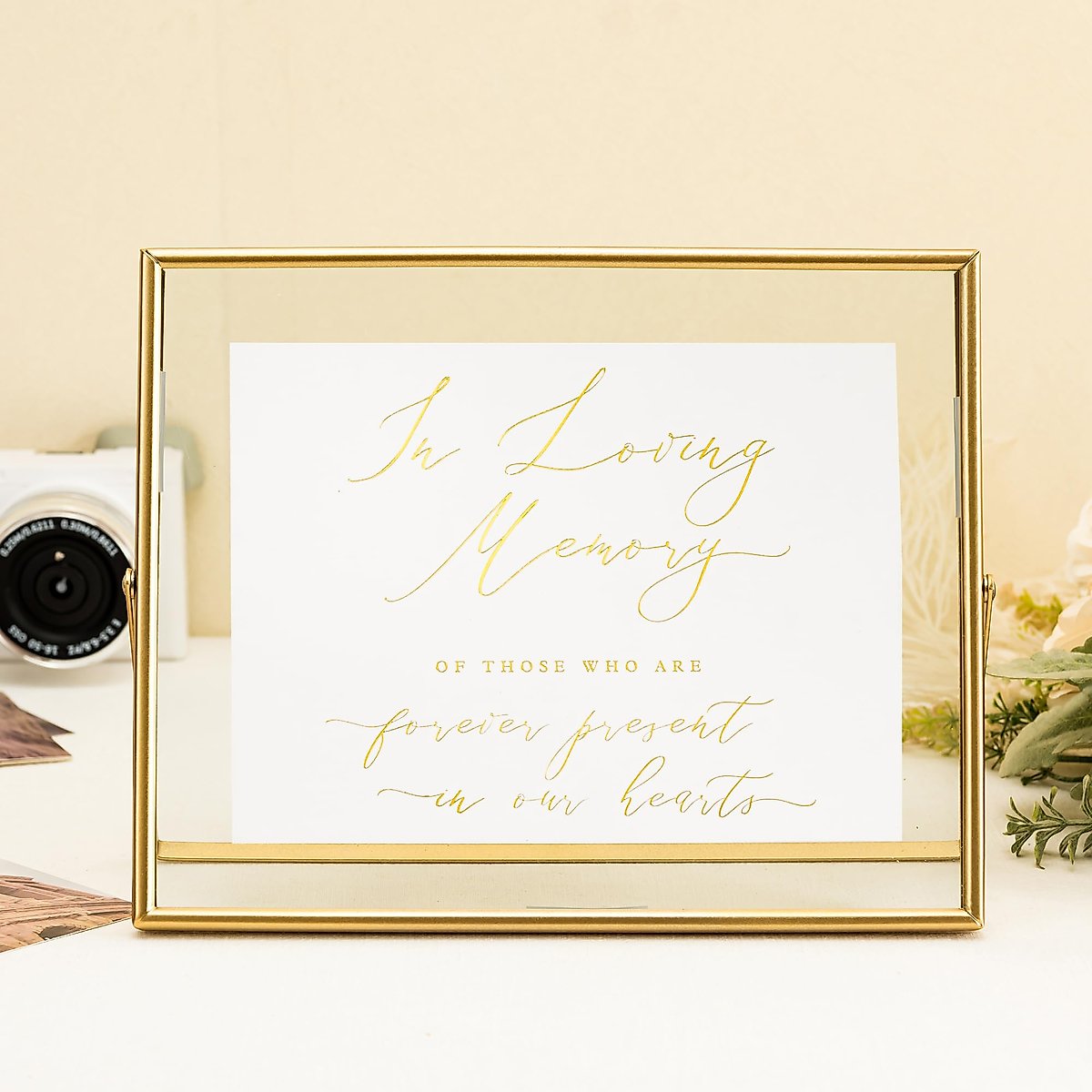 Calculs Horizontal Gold Floating Picture Frame In Loving Memory Wedding Display Signs Place Card/Menu Holder Party Décor for Reception Table Centerpiece 10"(L) x 8"(H)