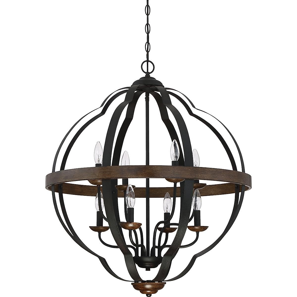 Quoizel SRN5208MK Siren Metal and Woods Foyer Pendant Chandelier, 8-Light 480 Total Watts, 33" H x 28" W, Marcado Black