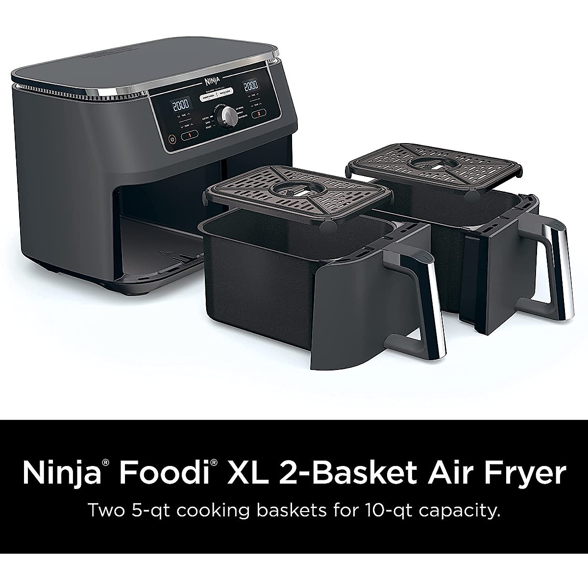 Ninja DZ401 Foodi 6-in-1 10-qt. 2-Basket Air Fryer with DualZone Technology, Grey (Renewed) AD350CO