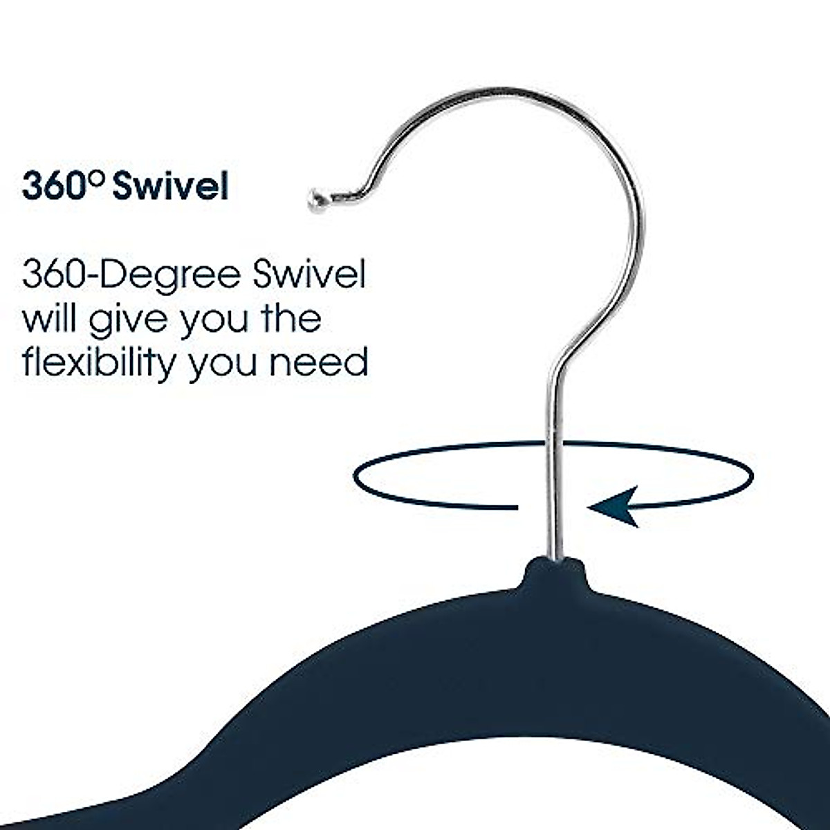 Elama 100 Piece Set of Velvet Slim Profile Heavy Duty Felt Hangers with Stainless Steel Swivel Hooks in Blue