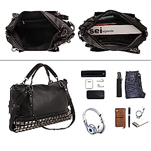 ZLM BAG US Punk Rivet Hobo Handbag for Women Large Crossbody Purse Leather Top Handle Bag