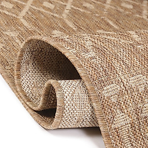 Sherloom Modern Geometric Indoor Outdoor Area Rug Weather Resistant Outdoor Carpet for Porch Deck Balcony Backyard Patio Rug 8x10 Beige, Brown