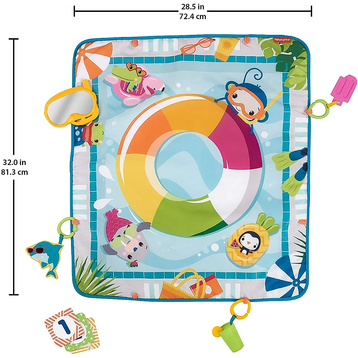 Fisher-Price Dive Right in Activity Mat, Pool-Themed playmat with 4 Toys for Newborn Baby