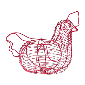 MERIGLARE Rustic Storage Basket Metal Wire Hen Shaped Snack Fruit Egg Basket Pink Wire Holder with Handles for Kitchen