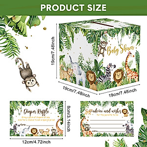 51 Pieces Woodland Baby Shower Card Box and Advice Cards, Diaper Raffle Game Box Tickets, Animals Safari Creatures Party Decorations for Baby Shower, Birthday, Gender Reveal (Jungle Animal Theme)