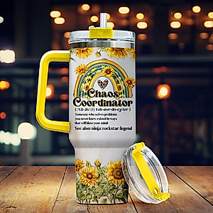 UNILYLY Chaos Coordinator Nutrition Facts, Rainbow Leopard Handle Flower Black Floral, Tumbler 40 Oz With Handle Lid And Straw, Chaos Coordinator Gifts, Floral Coffee Hot And Iced