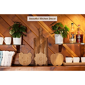 smartified Small Cutting Boards, Sustainable Bamboo Wood, Multipurpose as Kids’ Plates and Kitchen Decor, 3 pcs, Apple-Bear-Flower Designs, 7.5’’x7.5’’x0.4’’