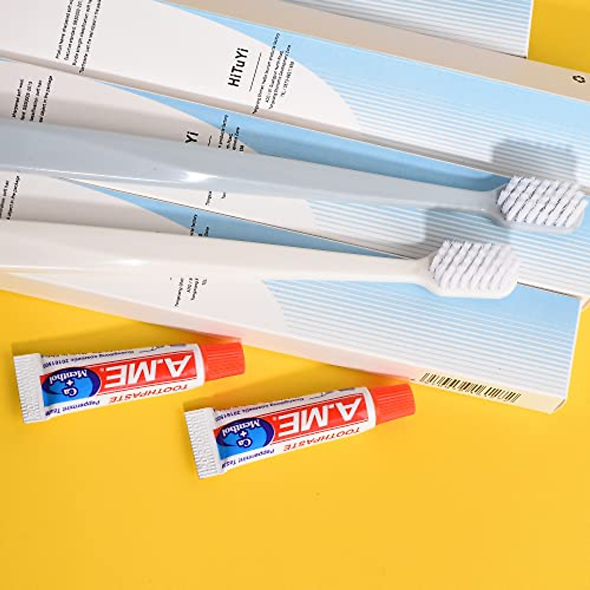 HiTuYi Manual Disposable Toothbrush Hotel Toothbrush Soft Bristle Travel with Toothpaste Individually Wrapped Paper Box 30pcs per Case