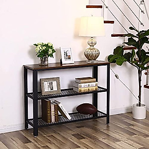 VASAGLE 40" Industrial Console Table, 3 Tier Entryway Table with Storage Shelf, Narrow Sofa Table for Living Room, Hallway, Entrance Hall, Corridor, Bedroom, Rustic Brown and Black ULNT81BX