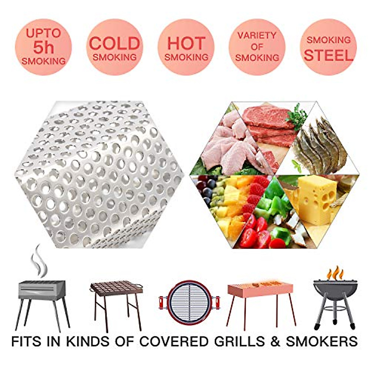 Pellet Smoker Tube, 12" Stainless Steel BBQ Wood Pellet Tube Smoker for Cold Or Hot Smoking, 5 Hours of Billowing Smoke Generator for Electric Gas Charcoal Grill or Smokers,Bonus Brush