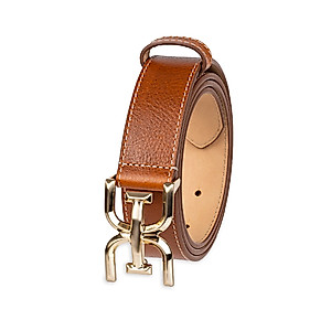 Sam Edelman Women's Slim Stitched Edge Double-E Plaque Buckle Belt, Saddle, Medium