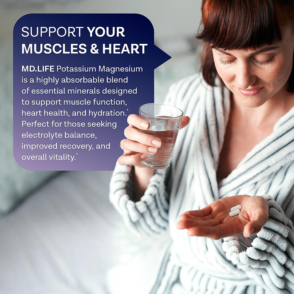 MD. Life Magnesium Potassium Supplement - 90 Capsules - High Absorption Magnesium Complex to Support Vascular Health & Leg Cramp 90cts