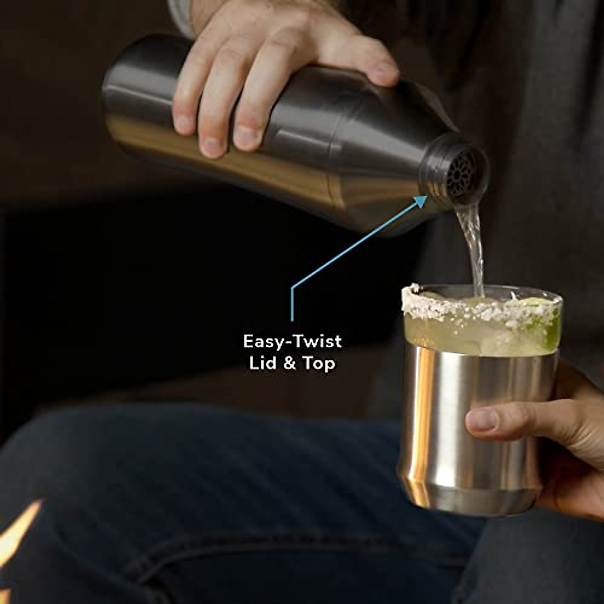 Elevated Craft Hybrid Cocktail Shaker - Premium Vacuum Insulated Stainless Steel Gunmetal Cocktail Shaker - Innovative Measuring System - Martini Shaker for the Home Bartender - 28oz Total Volume