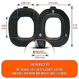 WC Freeze A50- Hybrid Fabric Cooling Gel Replacement Earpads for Astro A50 Gen 4 Only, Made by Wicked Cushions, Improved Durability, Thickness and Sound Isolation | Black