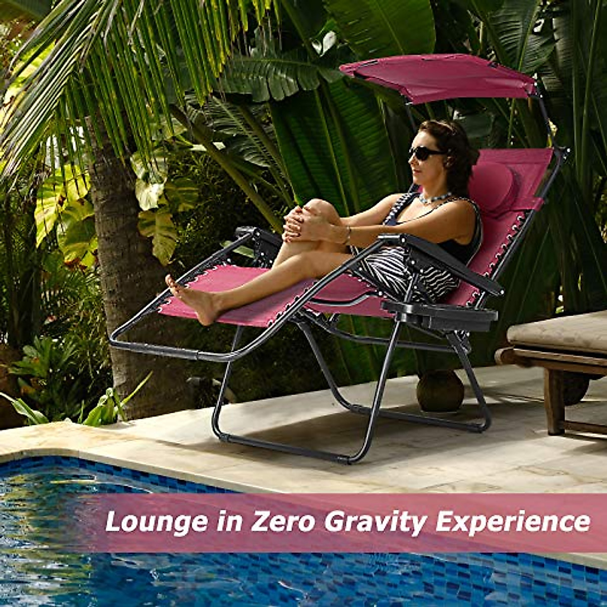 HAPPYGRILL Zero Gravity Lounge Chair Folding Patio Recliner for Outdoor Beach Patio Poolside, Wine