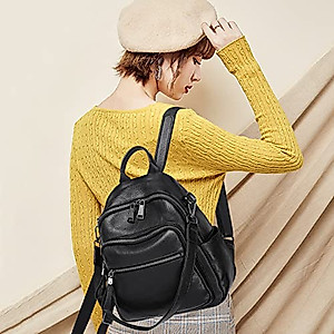 Wesccimo Genuine Leather Backpack Purse For Women Black Real Soft Leather Travel Convertible Shoulder Bag