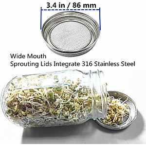 Mesh Strainer Sprouting Lids 316 Stainless Steel for Wide Mouth Mason Jars Canning Seed Sprouting Alfalfa Salad Sprouts Lid 4 Pack