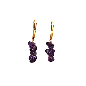 Gempires Natural Amethyst Earrings for Girls - February Birthstone Jewelry Gifts - Handmade Gemstone Jewelry - 14k Yellow Gold Plated Dangle Earring (Amethyst)