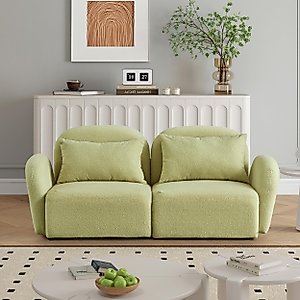 Bellemave Loveseat Sofa Couch 2 Seater Couch with Pillows Teddy Fabric 2-Person Sofa Love Seat 2 Cushion Sofa for Living Room, Apartment (Green)
