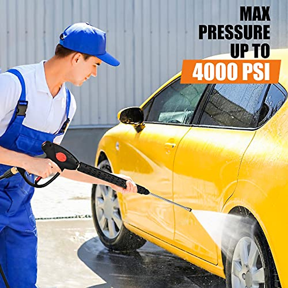 WXMECH Pressure Washer Gun with Extension Wand Replacement 4000 PSI High Power Washer Gun 41 Inch Adjustable Length with M22 14mm or M22 15mm Fitting 5 Nozzle Tips with Nozzle Holder