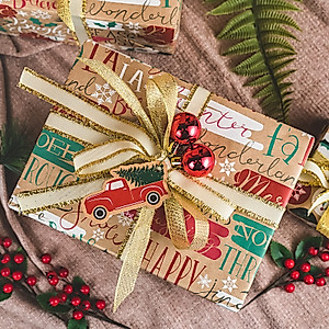 RUSPEPA Christmas Wrapping Paper, Kraft Paper - Christmas Tree, Snowflake and Seasonal Brocade Style Designs - 4 Rolls - 30 inches x 10 feet per Roll