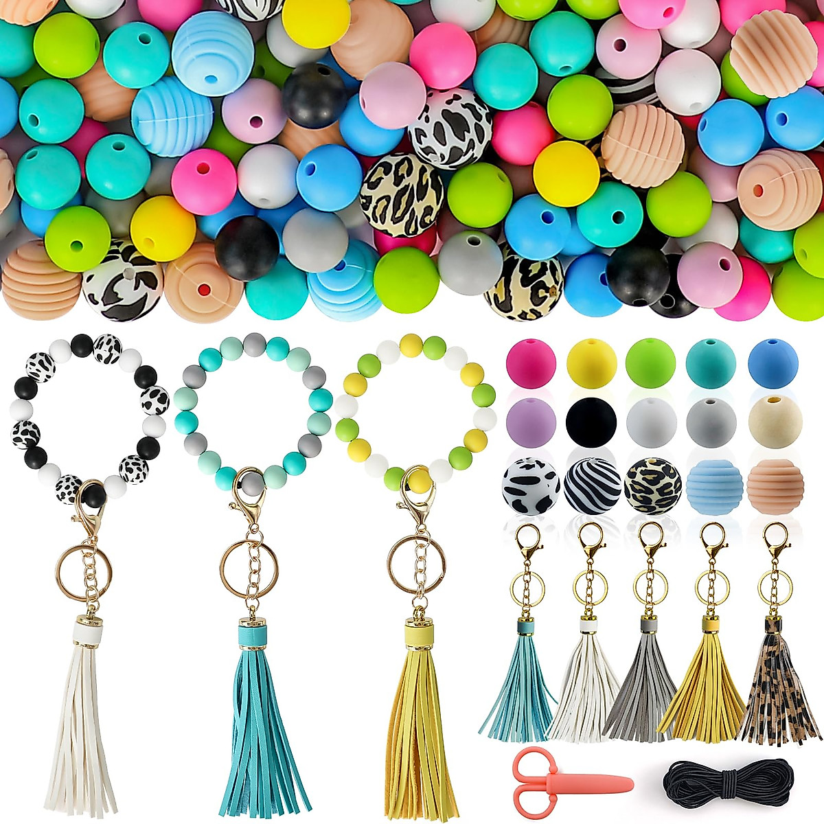 255Pcs Silicone Beads, Silicone Beads for Keychain Making, 12mm 15mm Loose Beads for Keychain Making 15 Colors Bead Bracelet Making kit, Craft Necklace Beads for DIY Jewelry Making