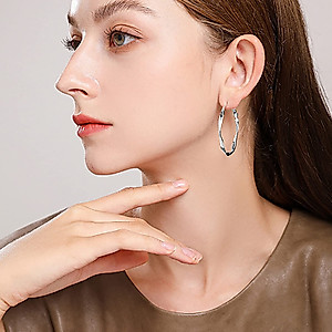 925 Sterling Silver Hoop Earrings for Women Big Twisted Thin Huggie Hoops 40mm, Dainty Cute White Gold Dangle Hoop Earrings Nickel Free Womens Earrings for Sensitive Ears Hypoallergenic