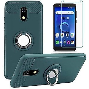 P/N BLU View 2 Case with Tempered Glass Screen Protector, Rotating Ring [Magnetic Car Mount] [360°Kickstand] Holder [Fashion] Soft TPU Protection Cover Case for BLU View 2 (Army Green)