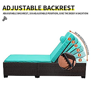 Valita Outdoor PE Wicker Chaise Lounge Set Patio Rattan Adjustable Reclining Lounge Chairs with Cushions and Matching Storage Table, Turquoise