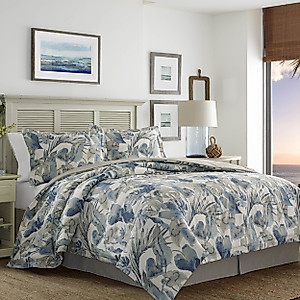 Tommy Bahama - Queen Duvet Cover Set, Soft Cotton Bedding with Matching Shams, Tropical Home Decor with Solid Reverse (Raw Coast Blue, Queen)