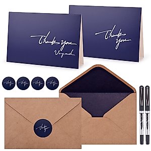 40 Pack 4x6 Thank You Cards with Envelopes and Stickers - Perfect for Weddings,Bridal Showers,Baby Showers,Graduations,Birthdays,Funerals,Small Business,Business and Formal All Occasion（Navy Blue）