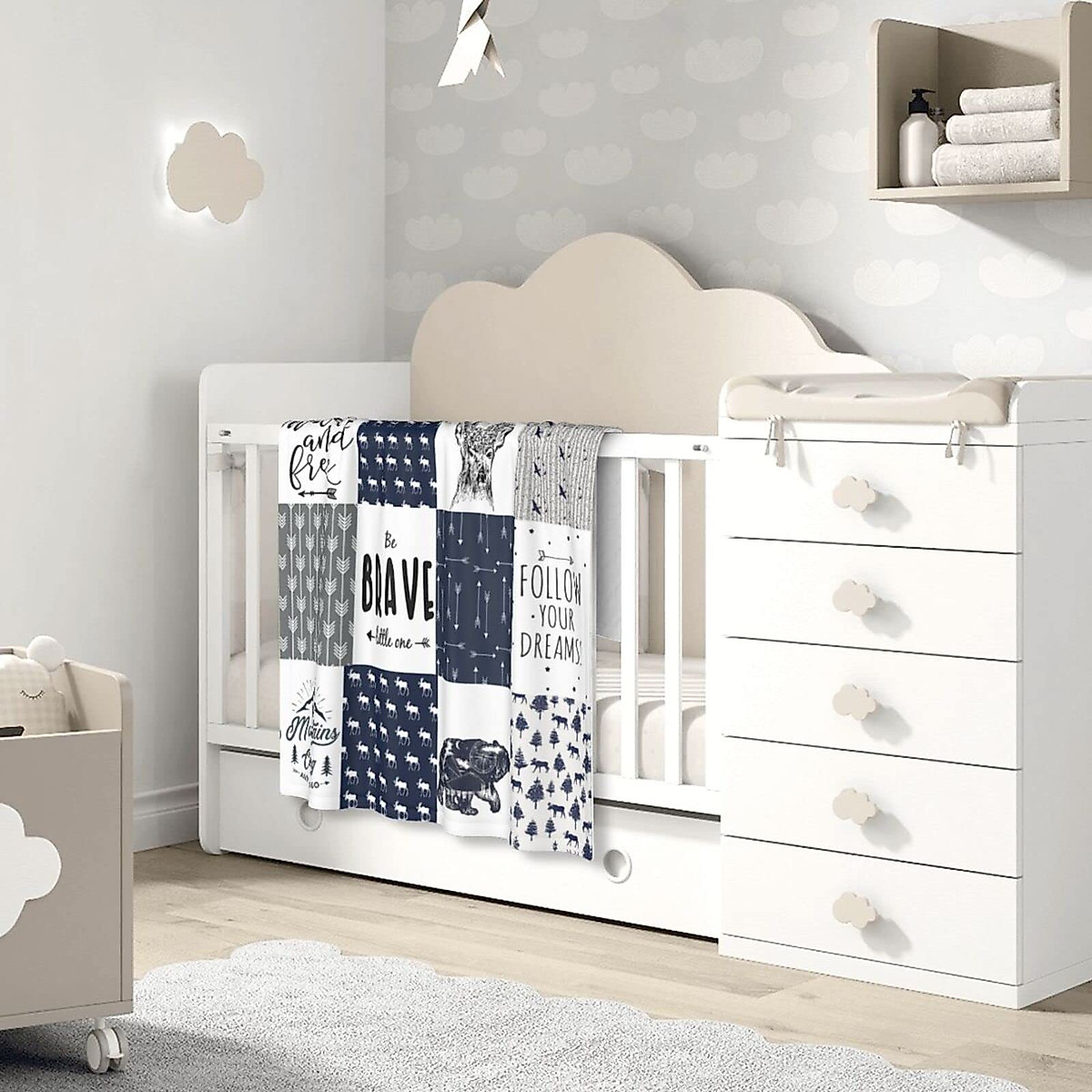 Socira Rustic Woodland Throw Blankets for Boys, Kids Moose Bear Adventure Fleece Blankets, Ultra Soft Warm Bed Blankets for Children, Fluffy Cozy Swaddling Receiving Blankets Gifts for Newborn Baby