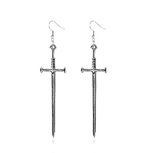 Fuqimanman2020 Unique Retro Gothic Long Sword Hook Earrings Vintage Silver Punk Style Knife Dangle Drop Earrings for Women