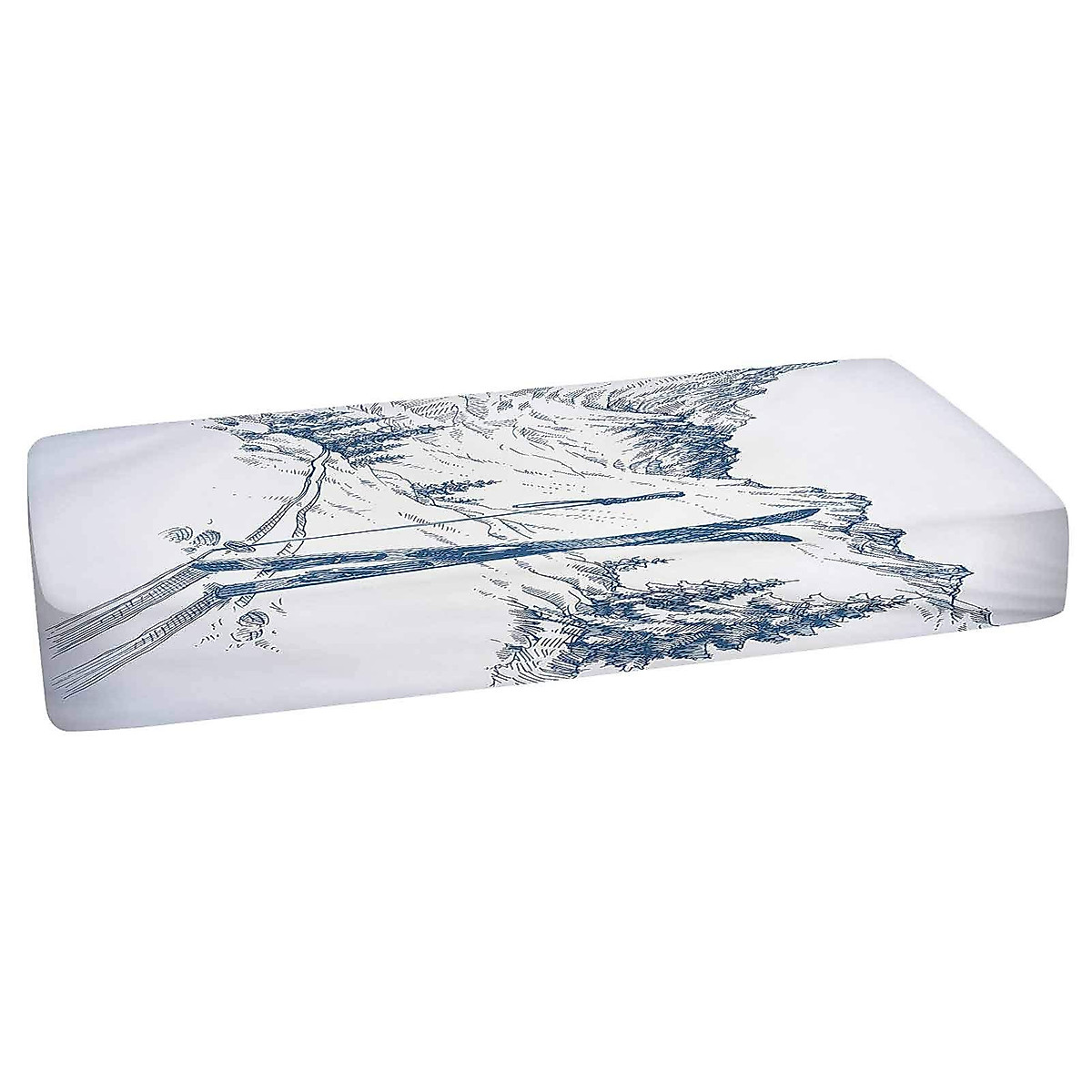 Lyzelre Winter Fitted Crib Sheet,Sketchy Graphic of a Downhill with Ski Elements in Snow Relax Calm View Microfiber Silky Soft Toddler Mattress Sheet Fitted,28"x 52"x 8'' for Boys Girls